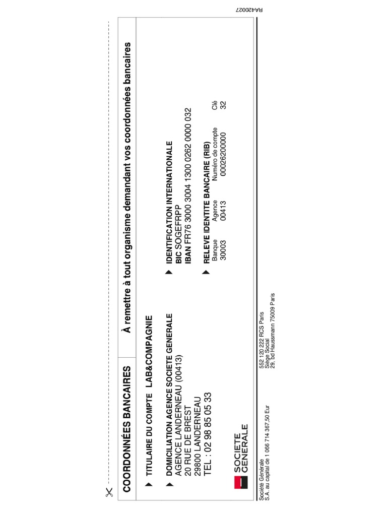 RIB Lab Et Compagnie Société Générale | PDF