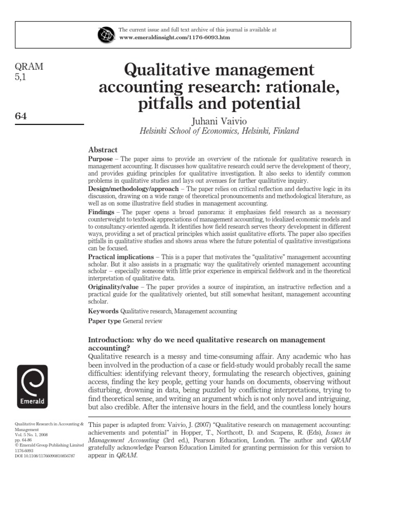 Qualitative Management Accounting Research | PDF | Qualitative Research ...