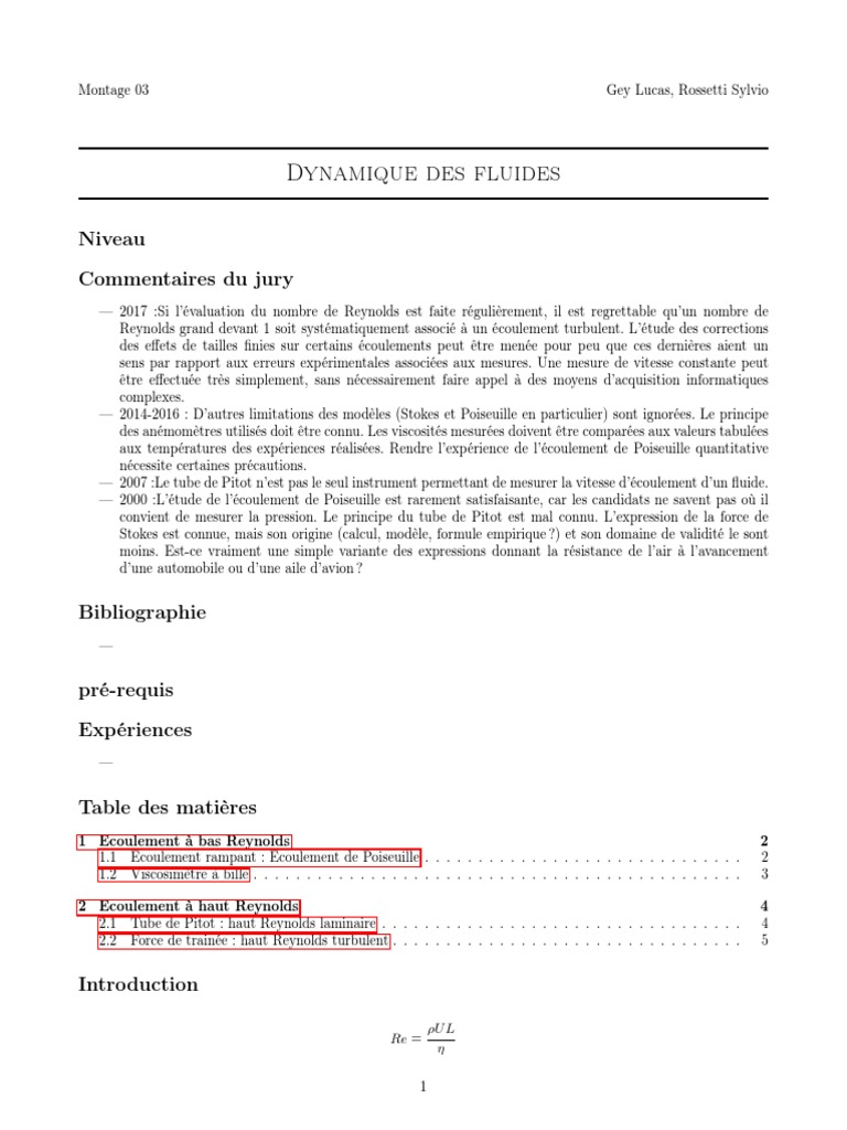 MP03 Dynamique Des Fluides | PDF | Nombre de Reynolds | Dynamique des fluides