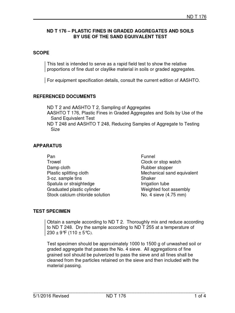 Sand Equivalent Test Procedure Guide | PDF