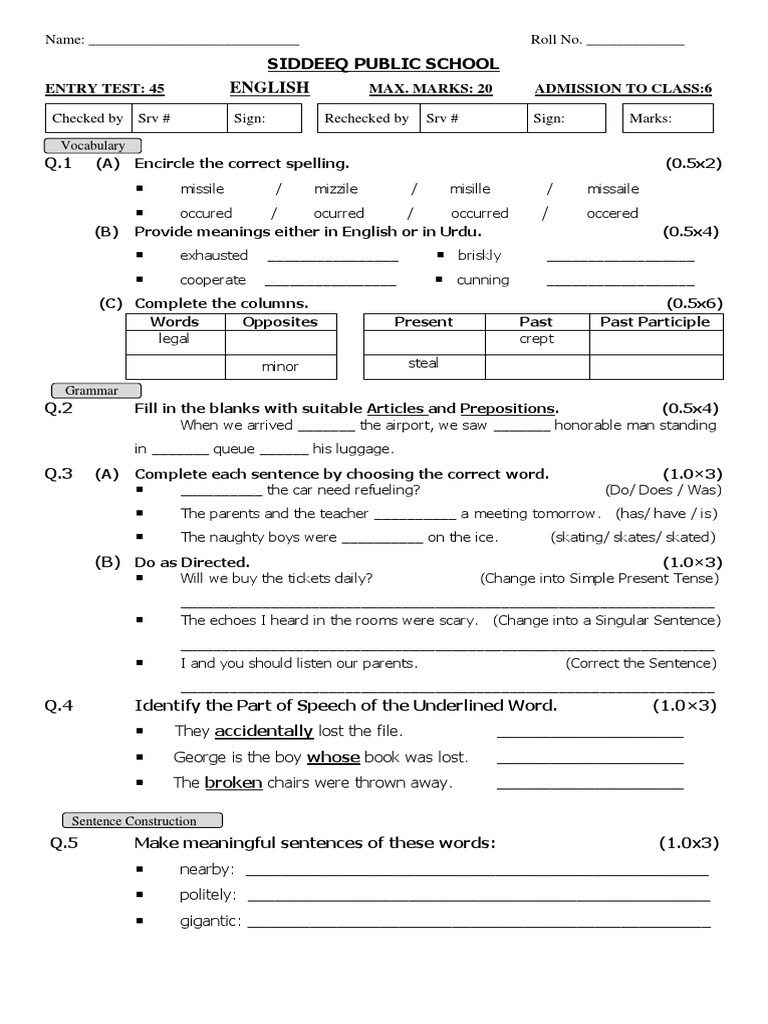 Class 6 | PDF | Linguistics | Grammar