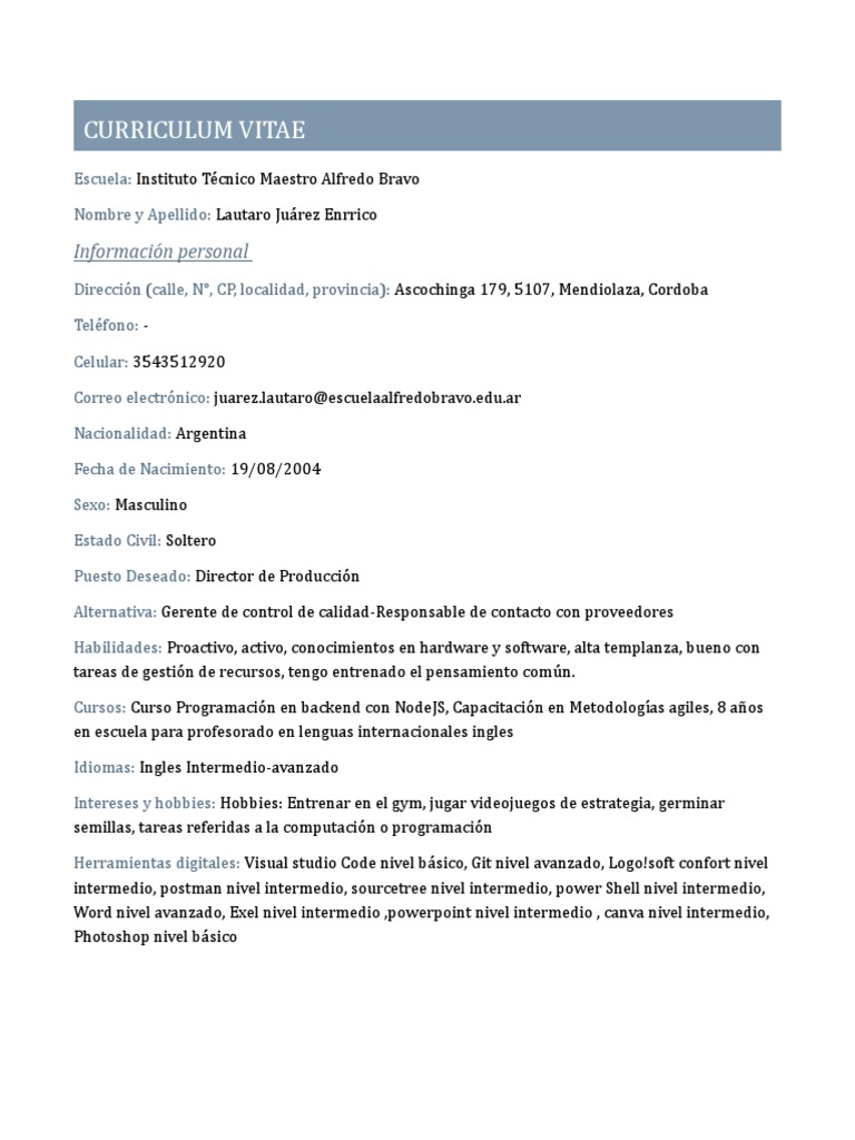 Curriculum Vitae | PDF | Crecimiento personal y profesional