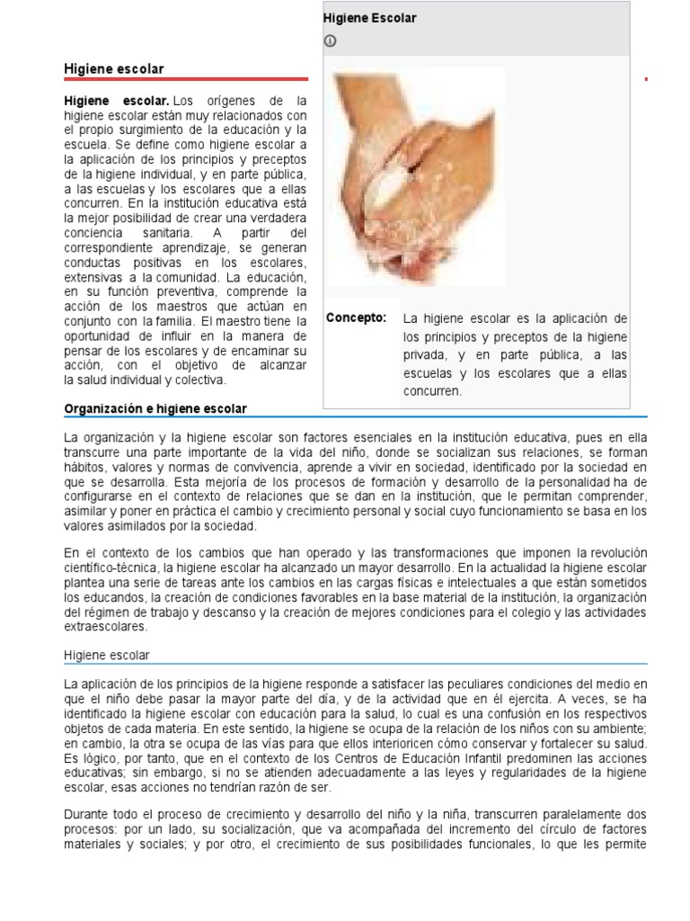 Importancia de la Higiene Escolar | PDF | Lavado de manos | Higiene