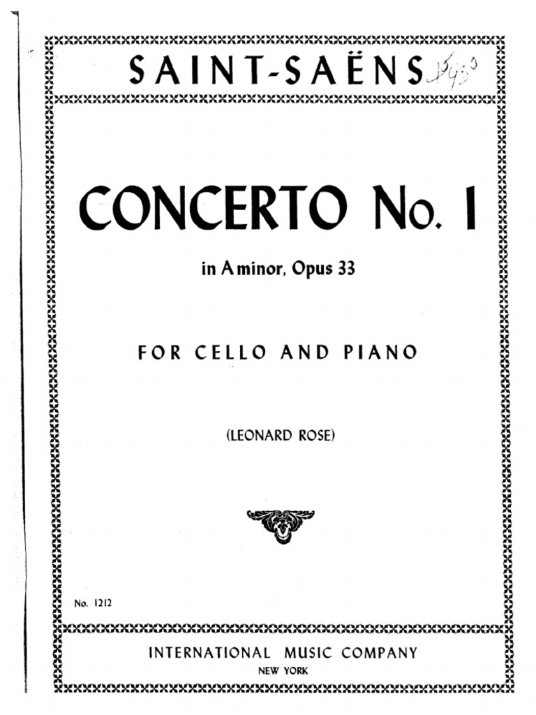 SAINT SAËNS - CONCERTO N°1 IN A MINOR, Op. 33 - CELLO PART | PDF