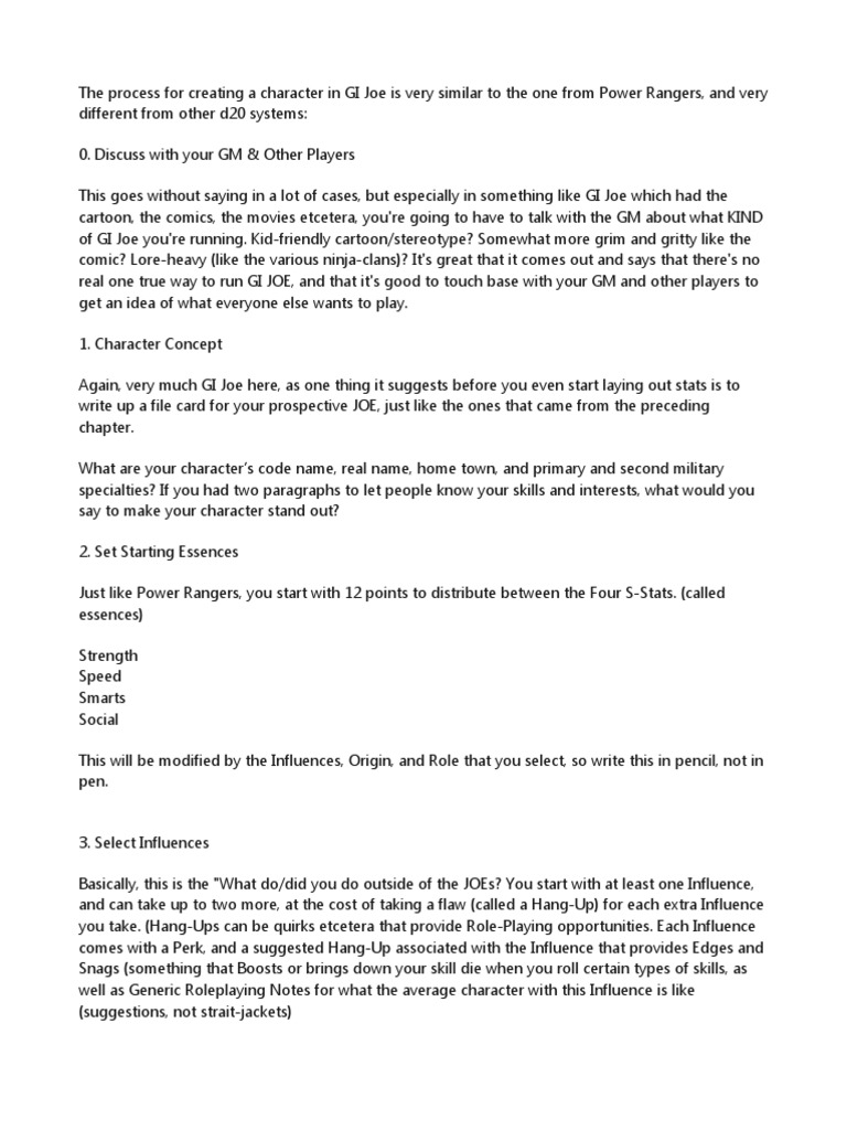 Gi Joe Character Creation | PDF | G.I. Joe