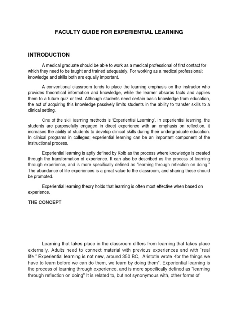 Faculty Guide For Experiential Learning | PDF | Learning | Experience