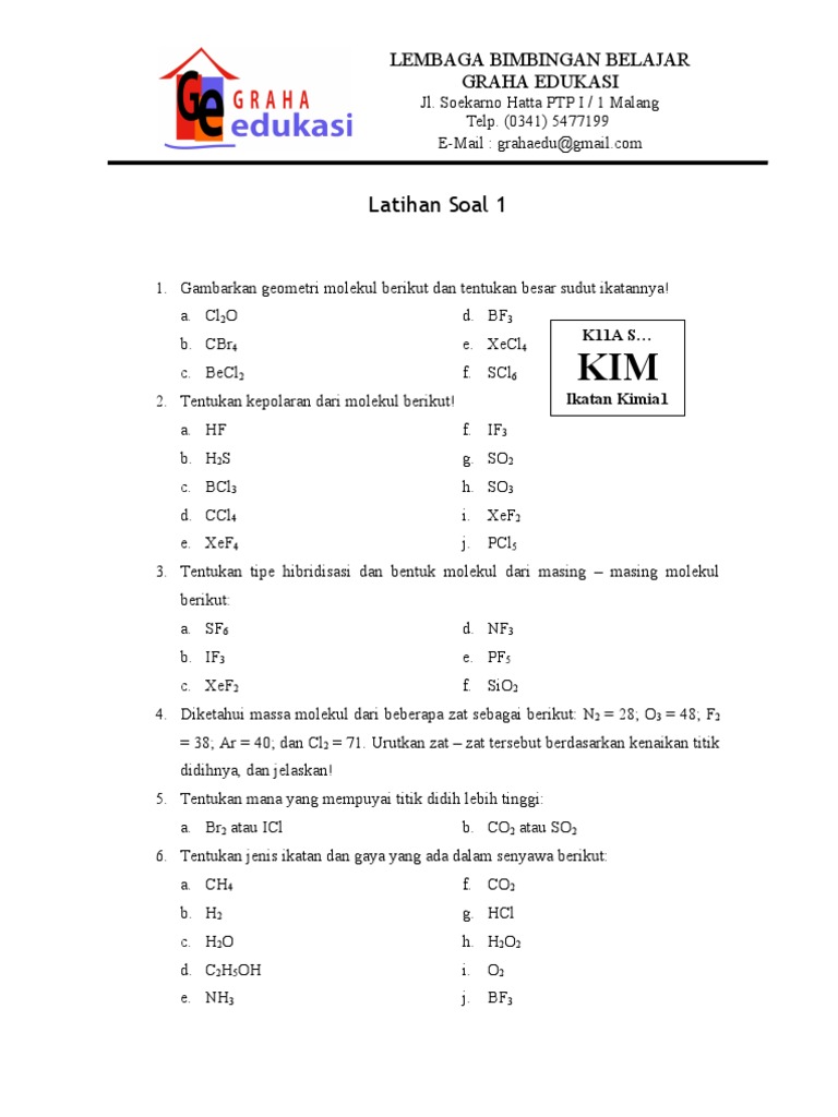 Latihan Soal Kimia XI - Ikatan Kimia | PDF | Teknologi & Rekayasa