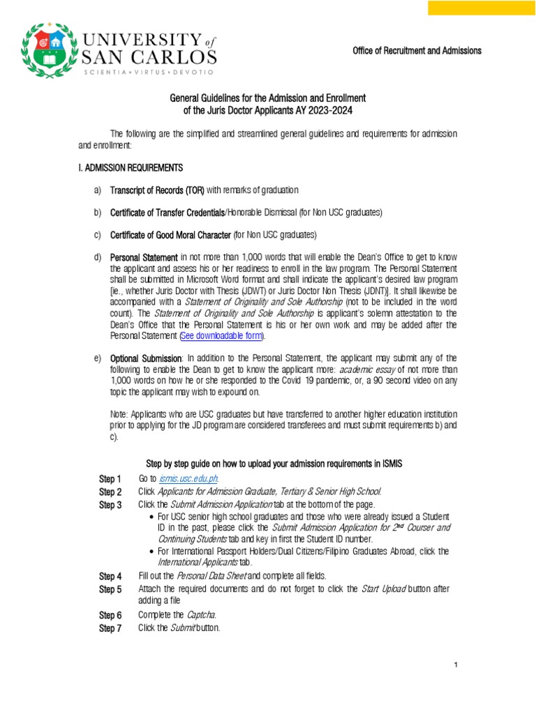 Approved General Guidelines For Admission and Enrollment of The Juris ...