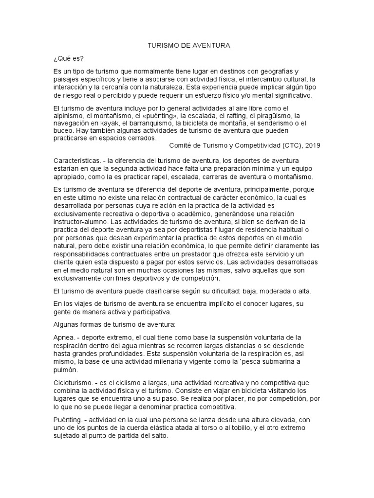Turismo de Aventura: Actividades y Riesgos | PDF | Viaje de aventura ...
