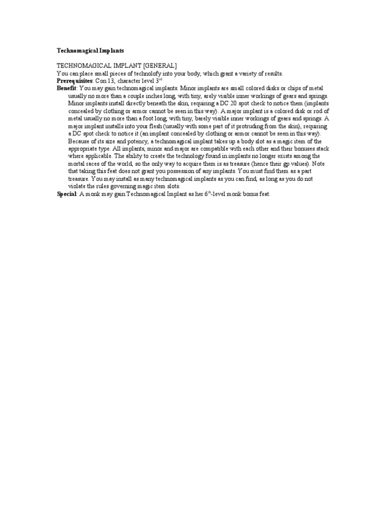 Technomagical Implants b0.02 | PDF | Games & Activities | Technology & Engineering