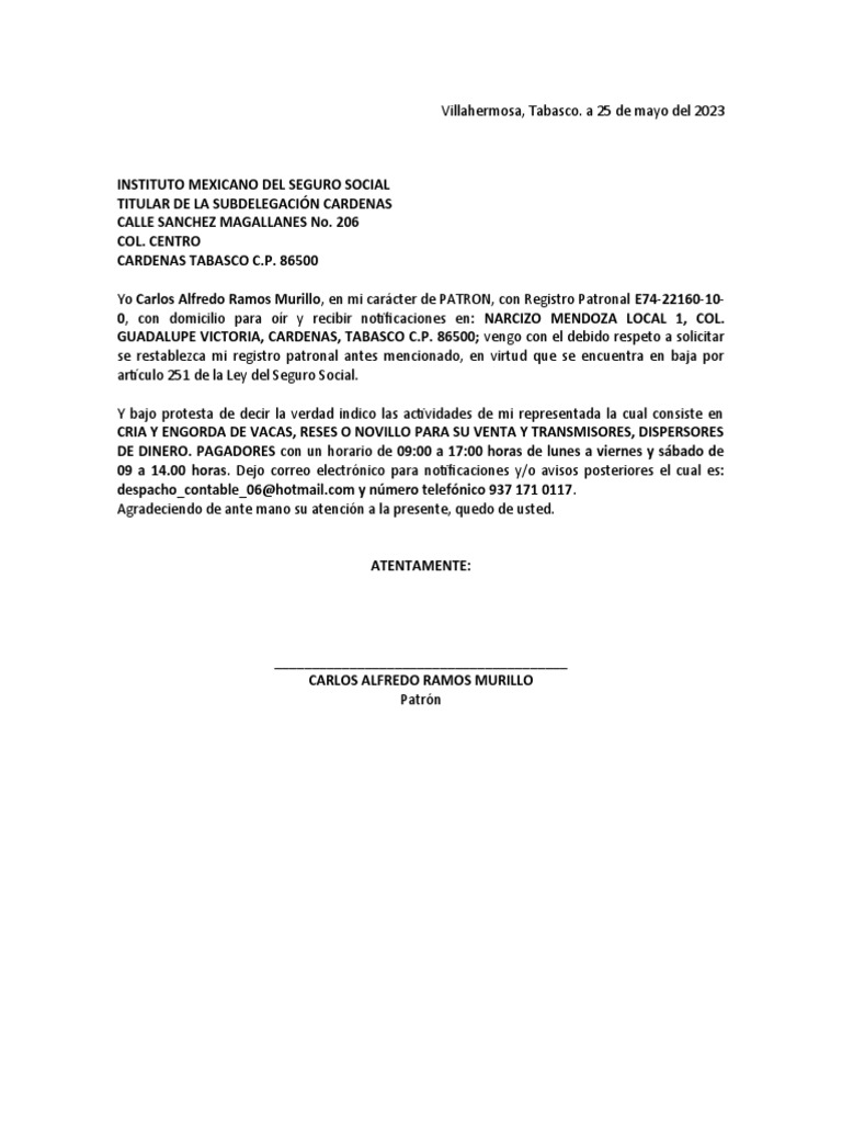 Escrito Restablecimiento | PDF