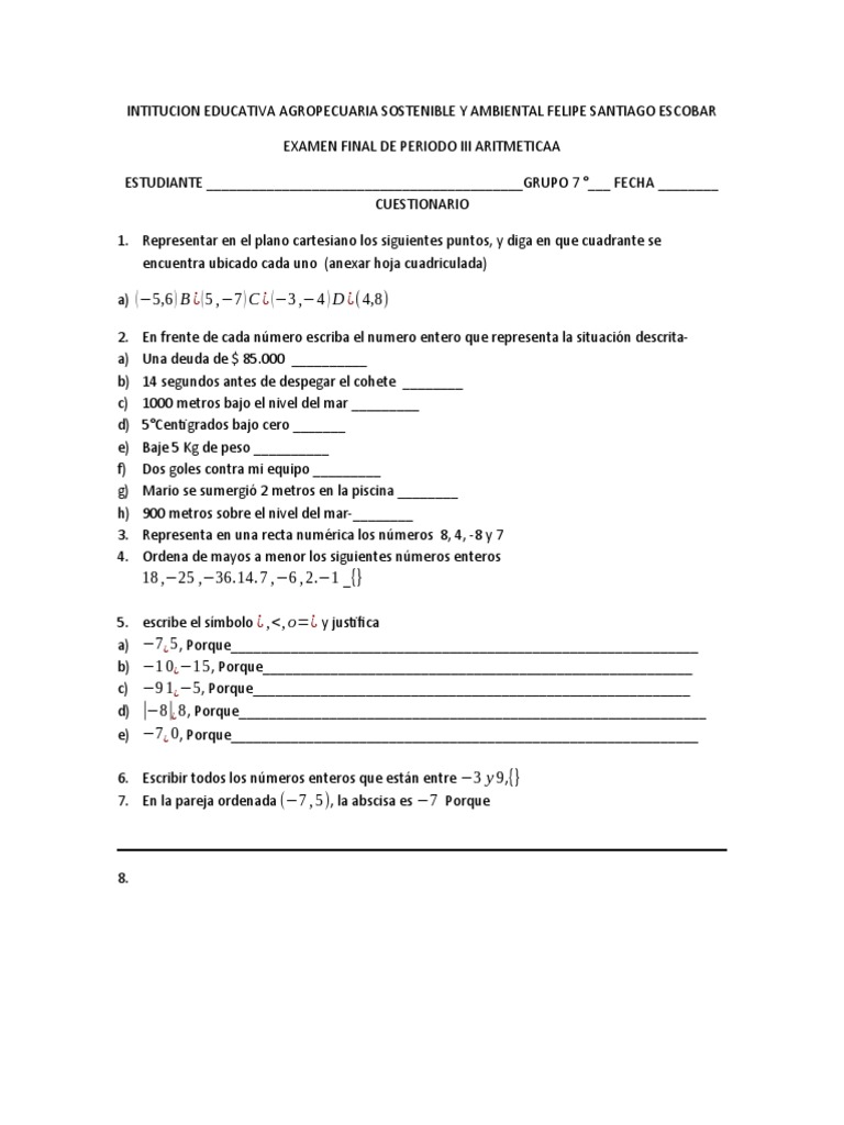 Evaluacion Septimo Plano Cartesiano | PDF Evaluacion Septimo Plano Cartesiano | PDF