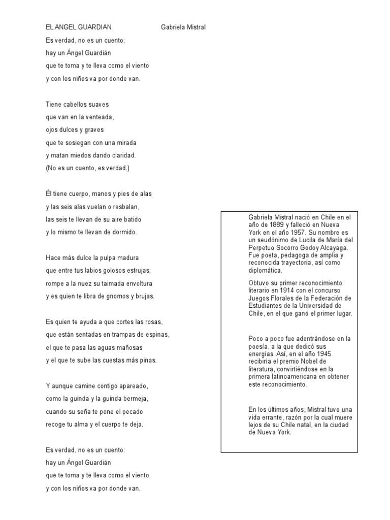 EL ANGEL GUARDIAN Gabriela Mistral | PDF