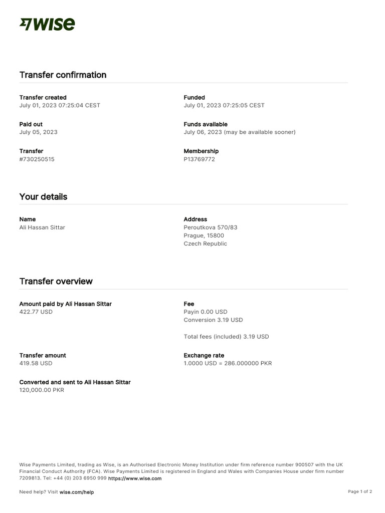 Wise Transaction Invoice Transfer 730250515 1337207772 En | PDF | Banks ...
