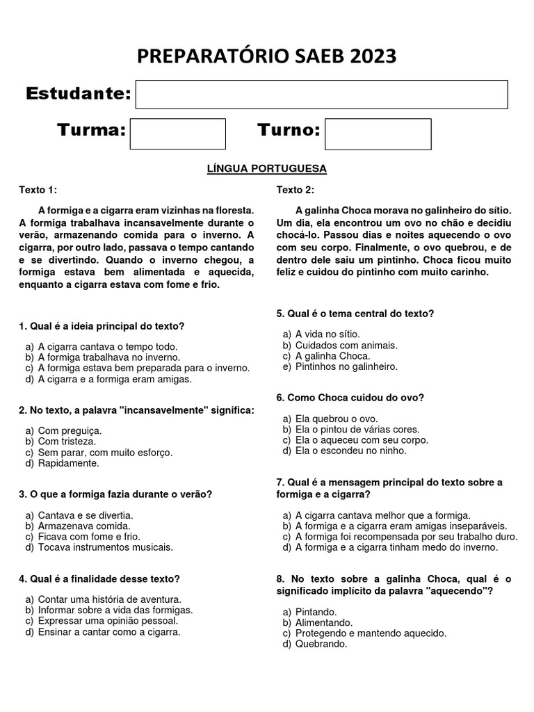 Preparatório SAEB 2023 - 054045 | PDF