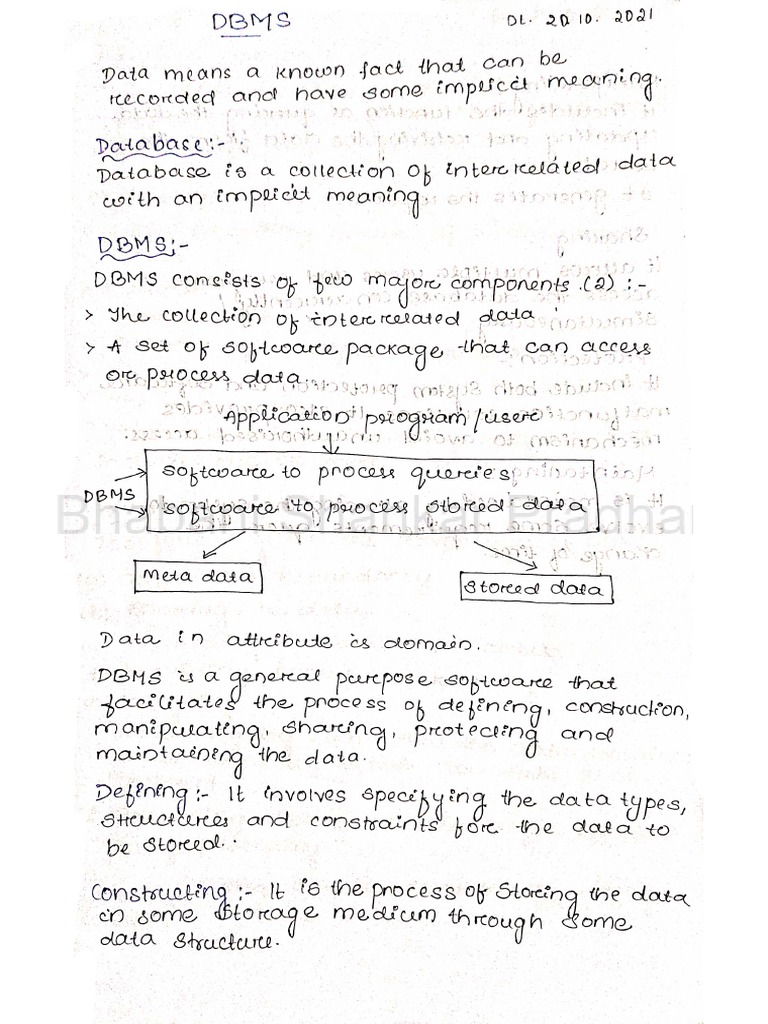 Database Management System Dbms Handwritten Notes Pdf