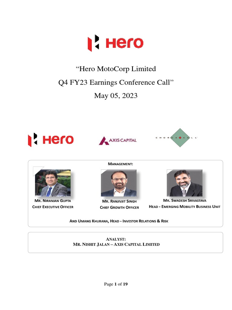 Q4FY23 HMCL Transcript-230711-085731 | PDF | Inflation | Economies