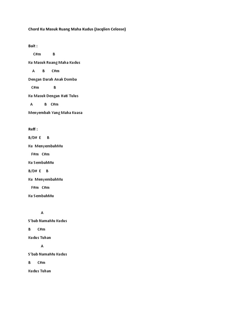 Chord Ku Masuk Ruang Maha Kudus | PDF