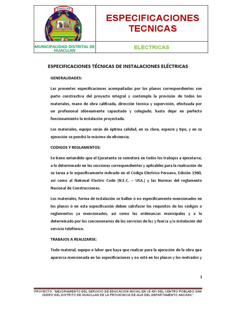 04.especificaciones Técnicas de Instalaciones Eléctricas | PDF