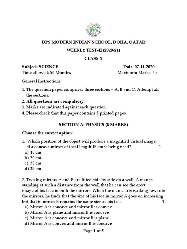 Class X Science Weekly Test Paper | PDF | Materials Science | Materials