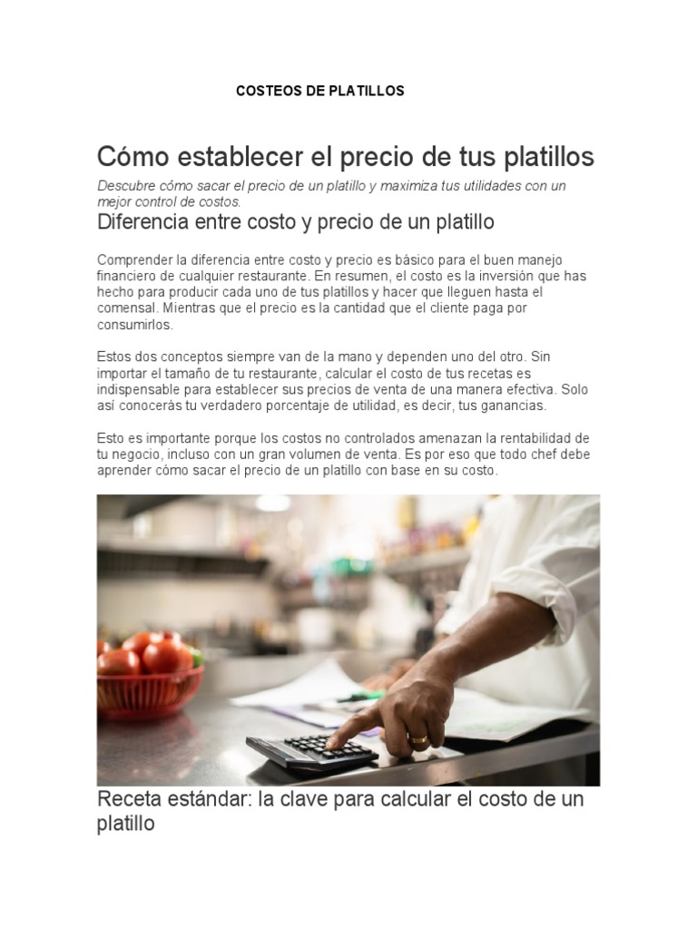 Manual Costeos de Platillos | PDF | Precios | Negocios económicos Manual Costeos de Platillos | PDF | Precios | Negocios económicos