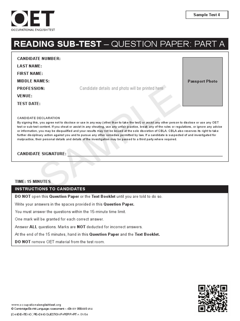 OET Sample Test 4: Reading Part A | PDF
