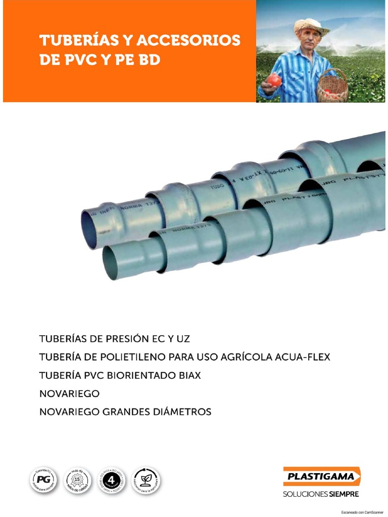 PGA 6 Catalogo de Tuberias y Accesorios de PVC y PE BD Plastigama Agricultura | PDF