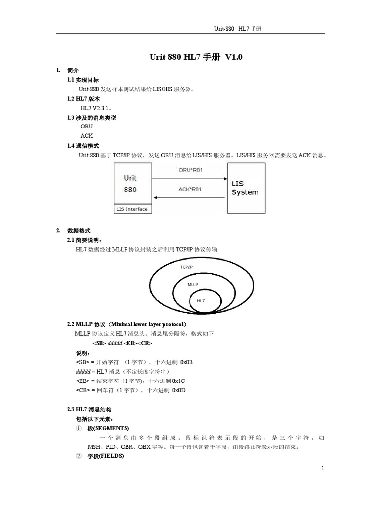 Urit 880 HL7 Manual V1.0 | PDF