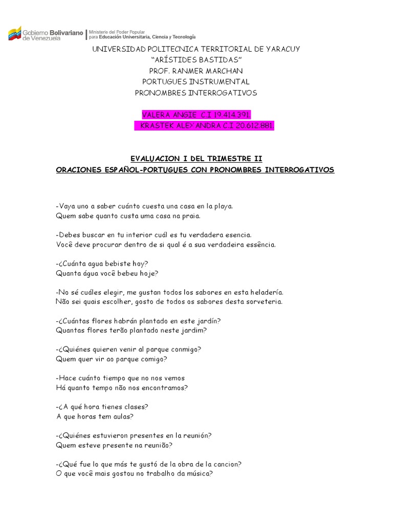 Pronombres Interrogativos | PDF
