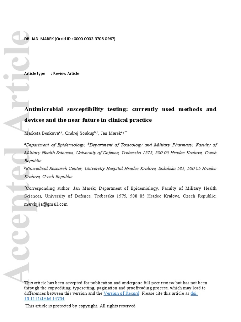 Antimicrobial Susceptibility Testing. Currently Used Methods and ...