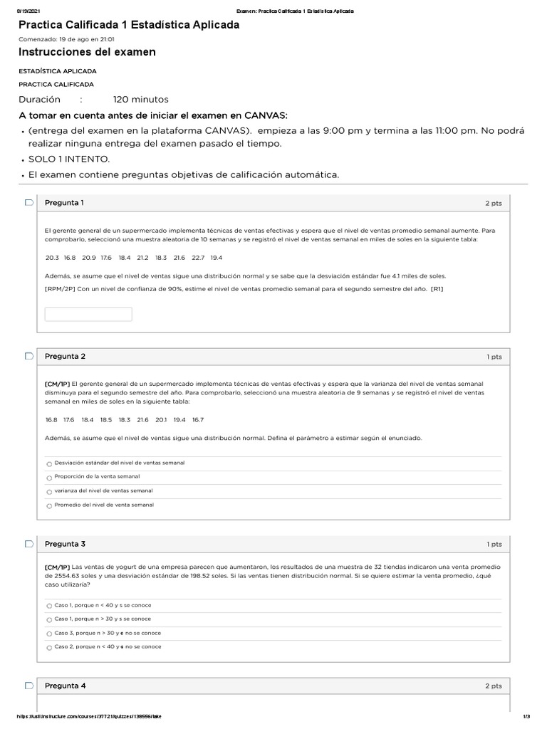 Examen - Practica Calificada 1 Estadística Aplicada | PDF | Tecnología