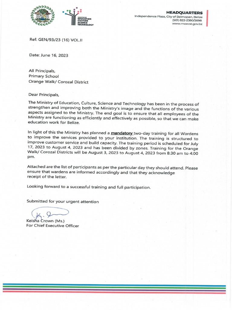 School Warden Training Orange Walk, Corozal District | PDF