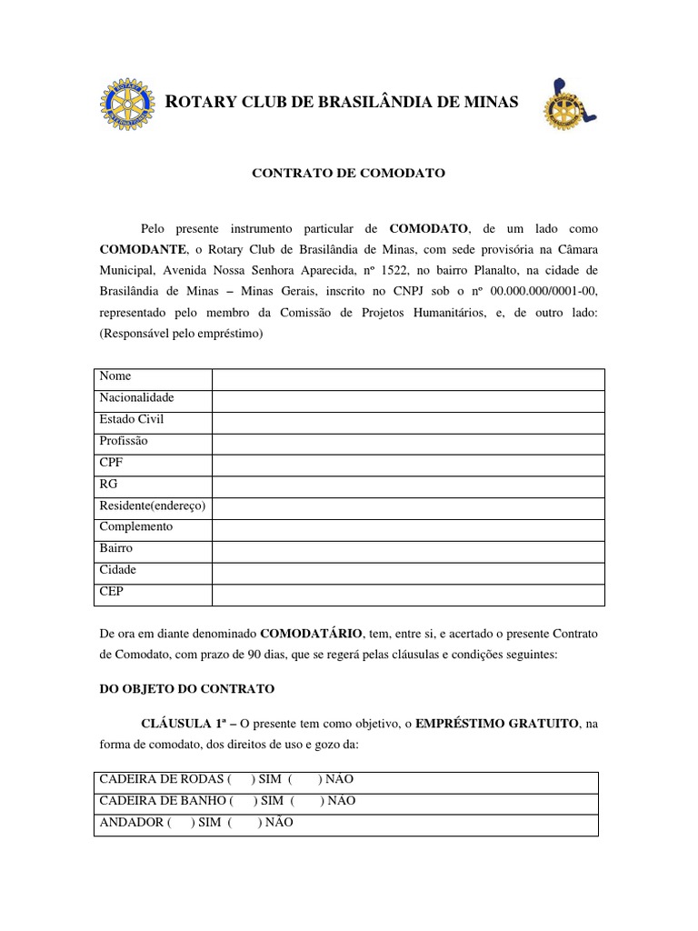 Contrato Comodato-Termo de Empréstimo - Banco de Cadeira de Rodas | PDF ...