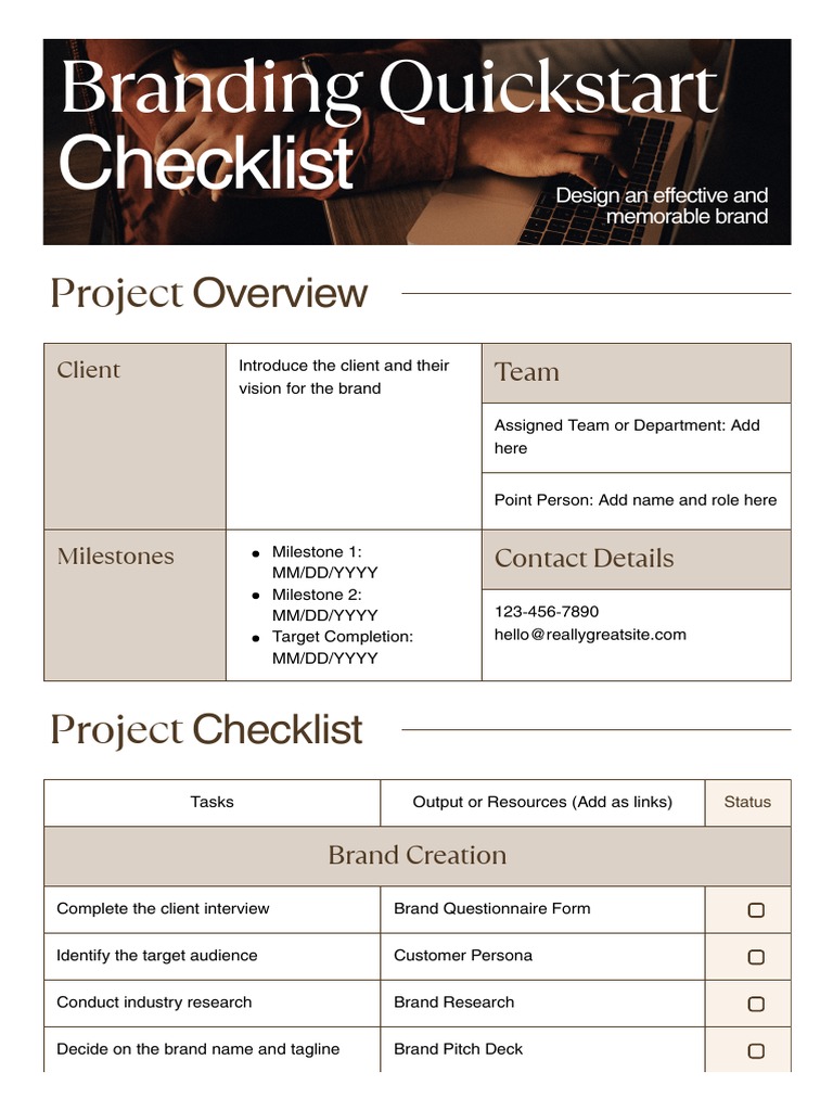 Branding Quickstart Checklist Professional Doc in Dark Brown Black and White Beige Photocentric ...