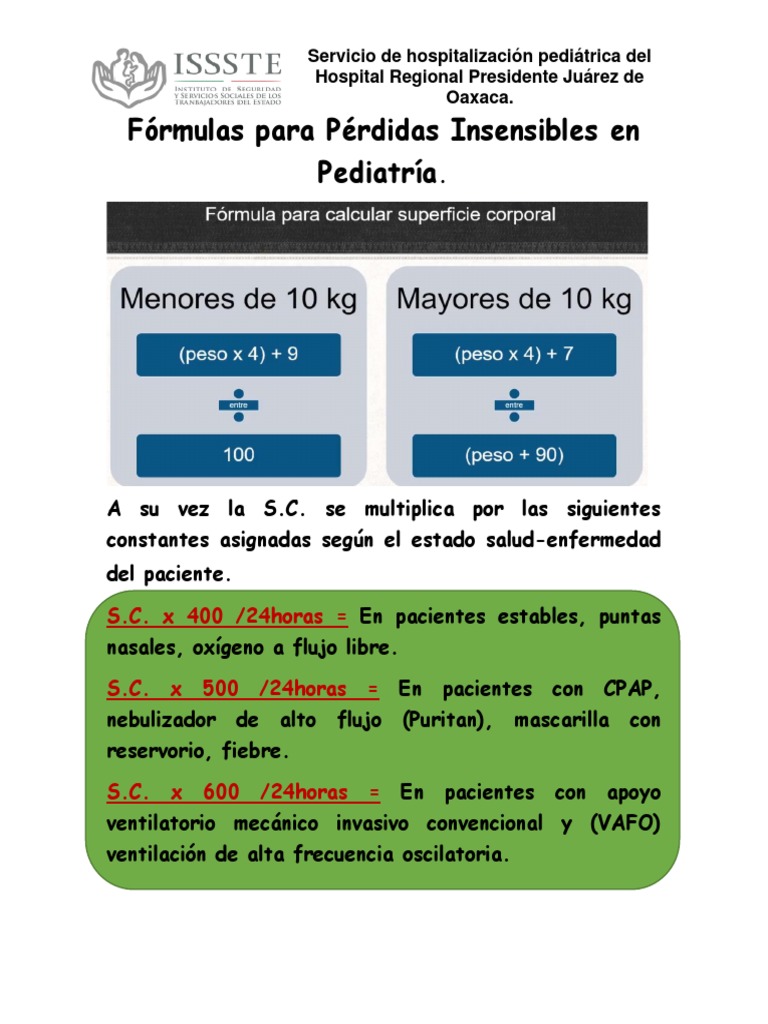 Fórmulas para Pérdidas Insensibles en Pediatría | PDF
