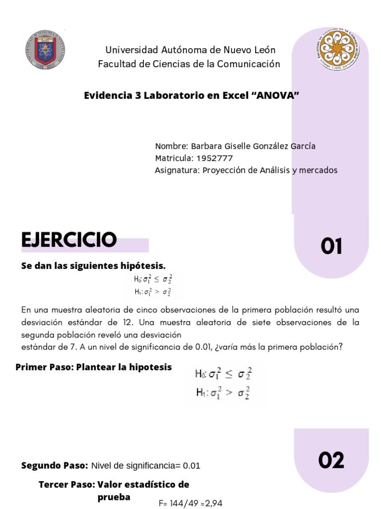 Evidencia 3 Laboratorio en Excel "ANOVA" | PDF