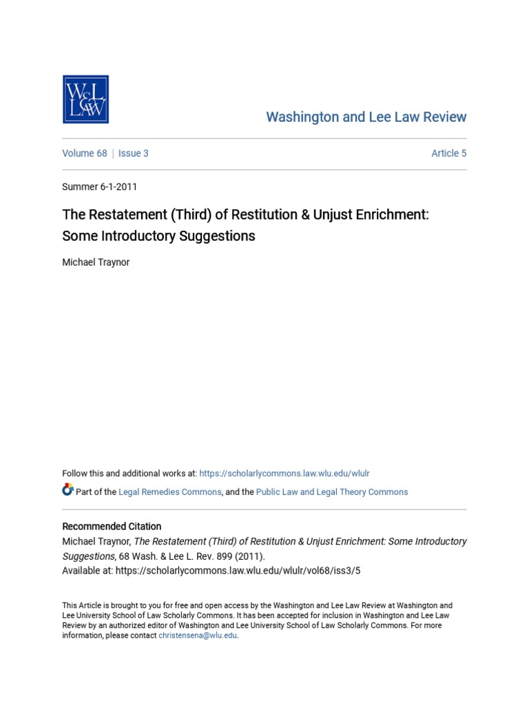 The Restatement (Third) of Restitution & Unjust Enrichment - Some | PDF ...
