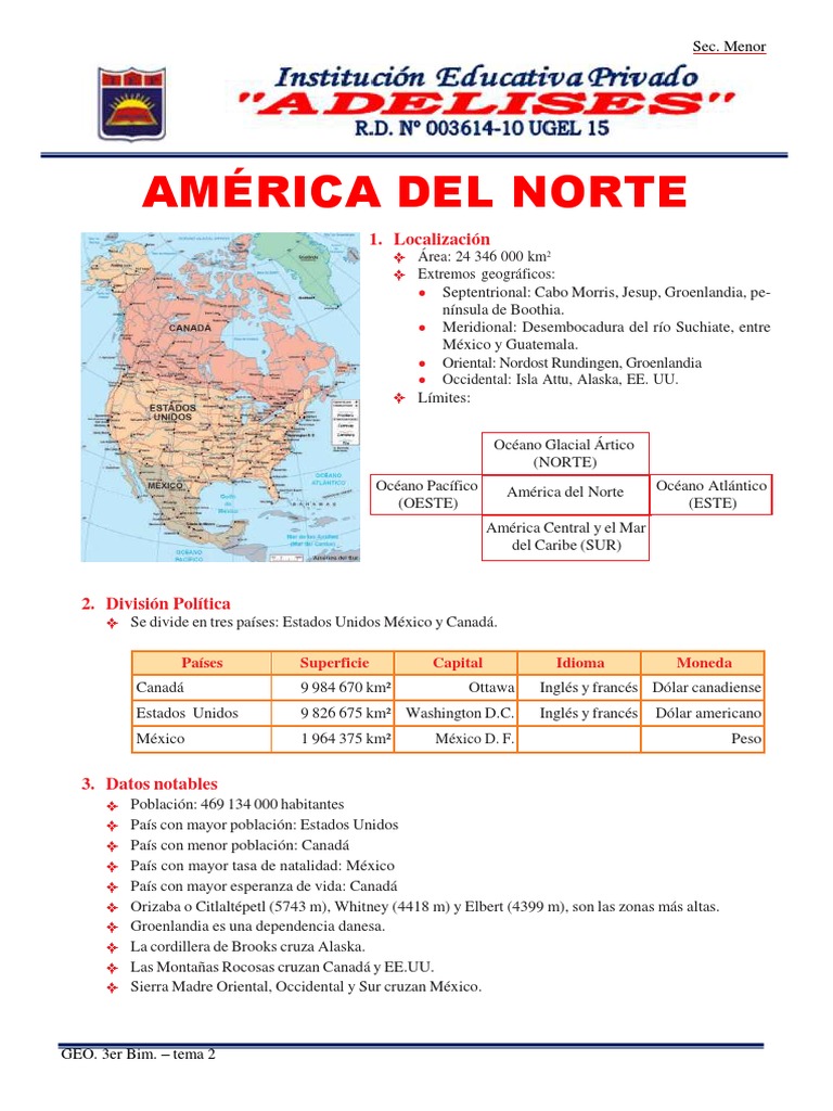 Datos Clave de América del Norte | PDF | Américas | América del Norte