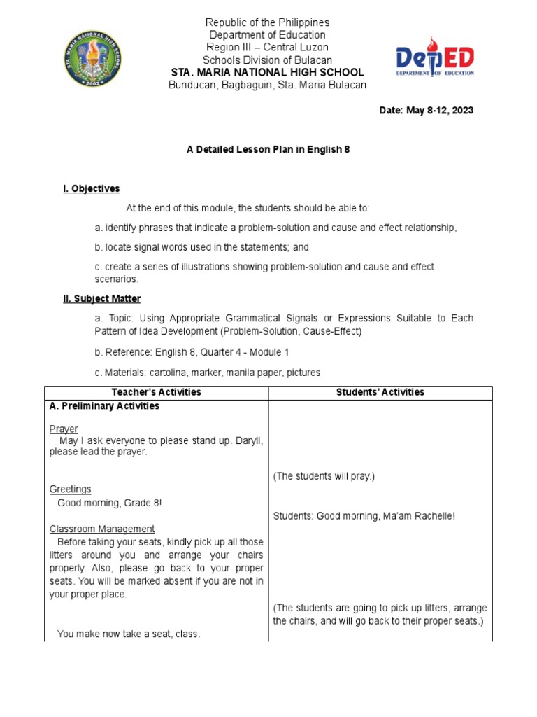 DLP For Eng8 Q4-M2 | PDF | Question | Causality