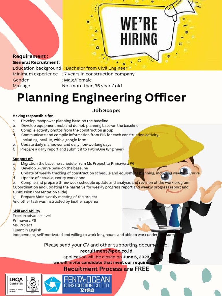 Planning Engineer Recruitment | PDF | Career & Growth