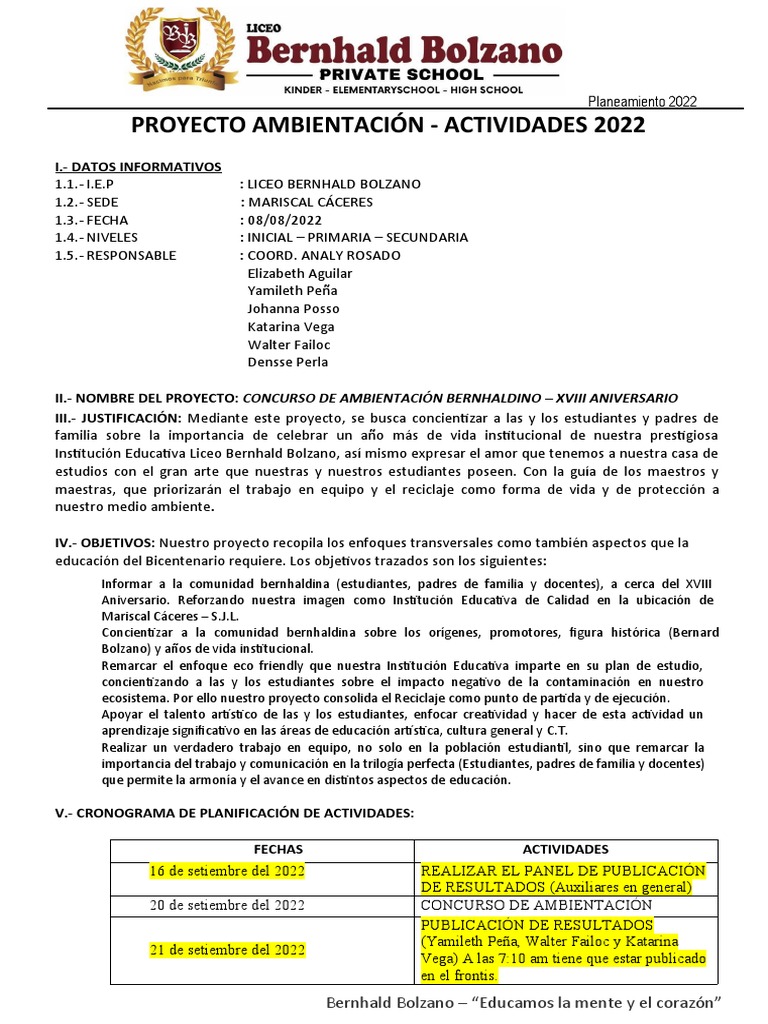 Proyecto Ambientación de Aulas | PDF