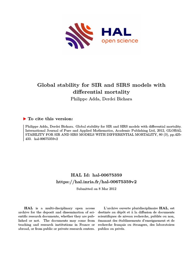 Global Stability For SIR and SIRS Models With Svfkjnsfvdifferential ...