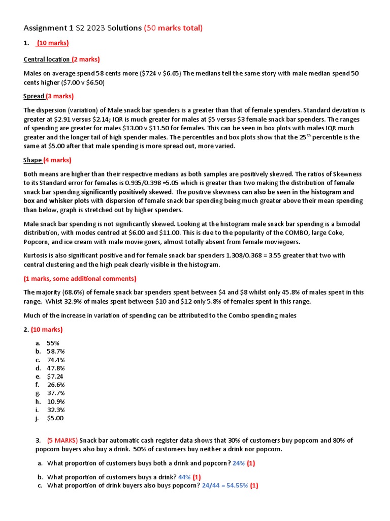Assignment 1 Solutions | PDF | Skewness | Probability Theory