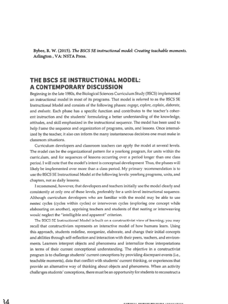 Bybee (2015) The BSCS 5E Instructional Model - . . | PDF