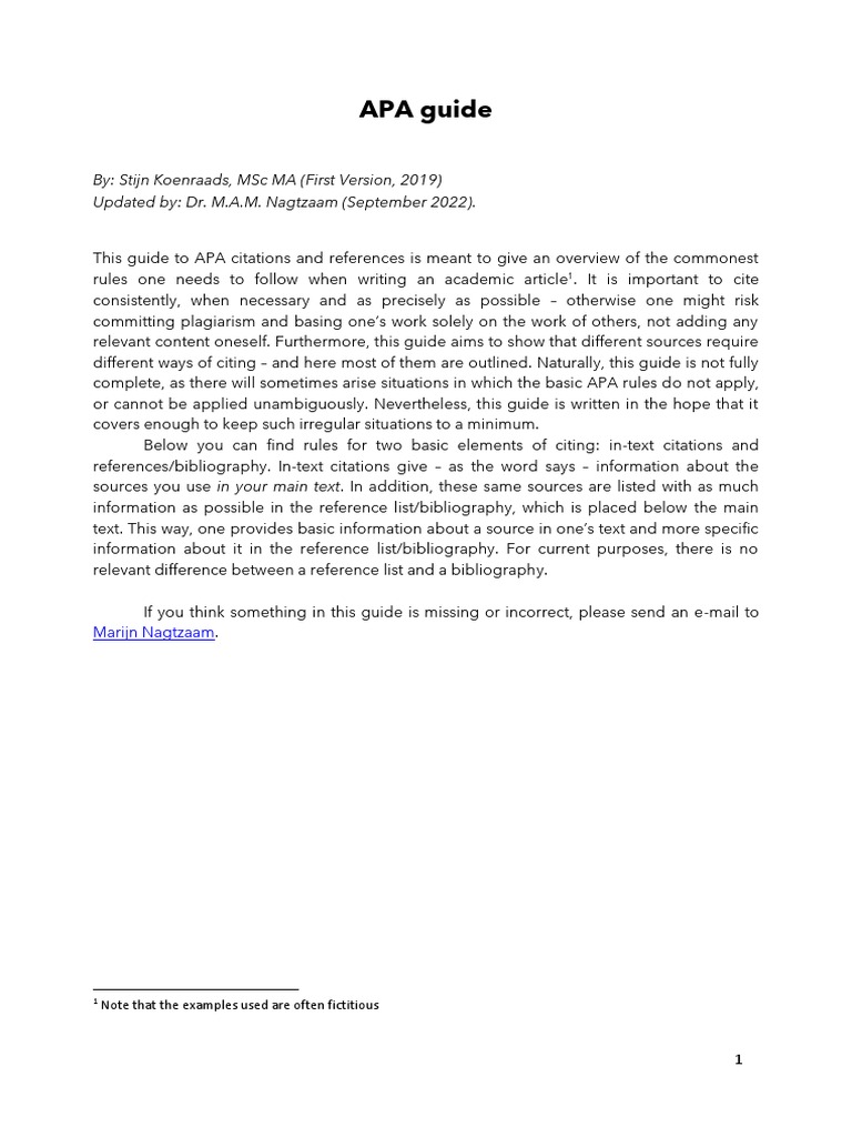 APA Guide (Koenraads, 2019) (S2, 2023) | PDF | Citation | Thesis