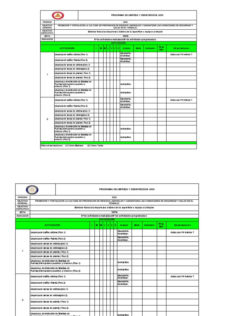 Programa de Limpieza y Desinfeccion | PDF