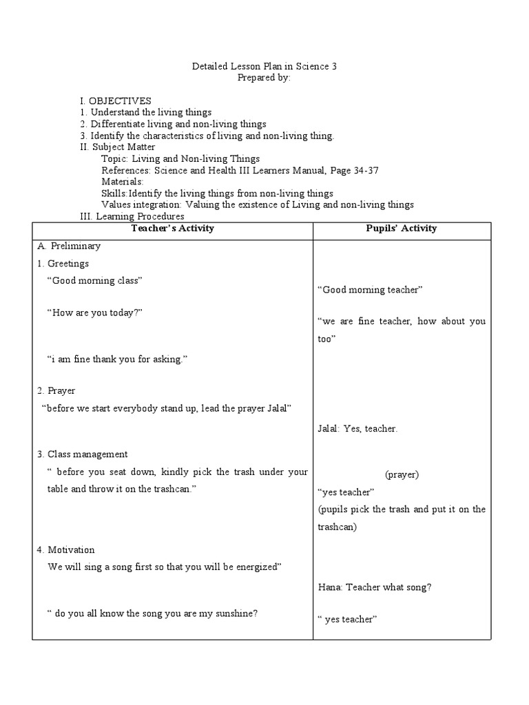 Lesson Plan: Living vs Non-Living Things | PDF | Lesson Plan | Learning
