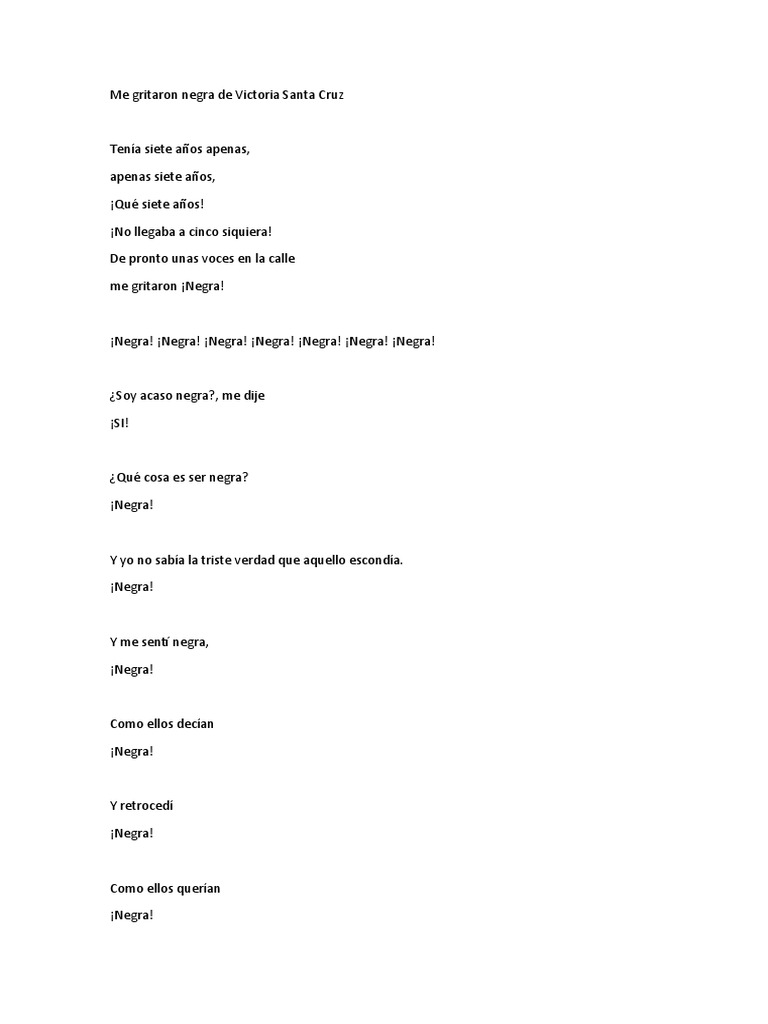 Me Gritaron Negra de Victoria Santa Cruz - POEMA | PDF | Arte | Novela ...