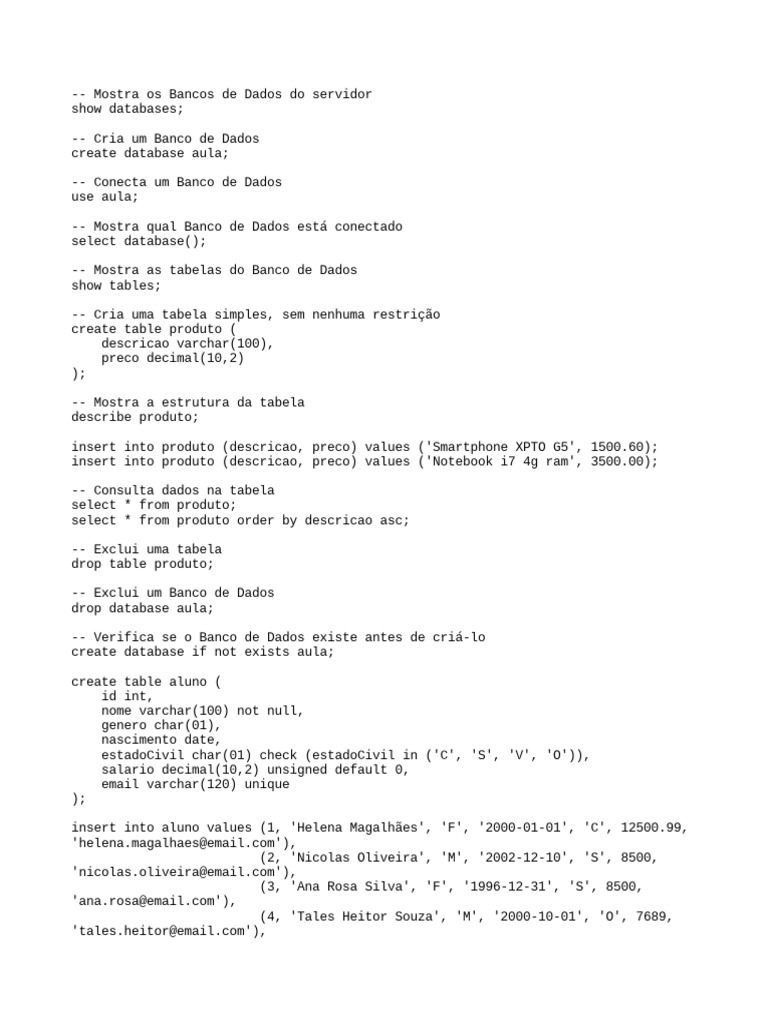 Aula Pratica 3 - Scripts | PDF | Dados | Modelo de dados
