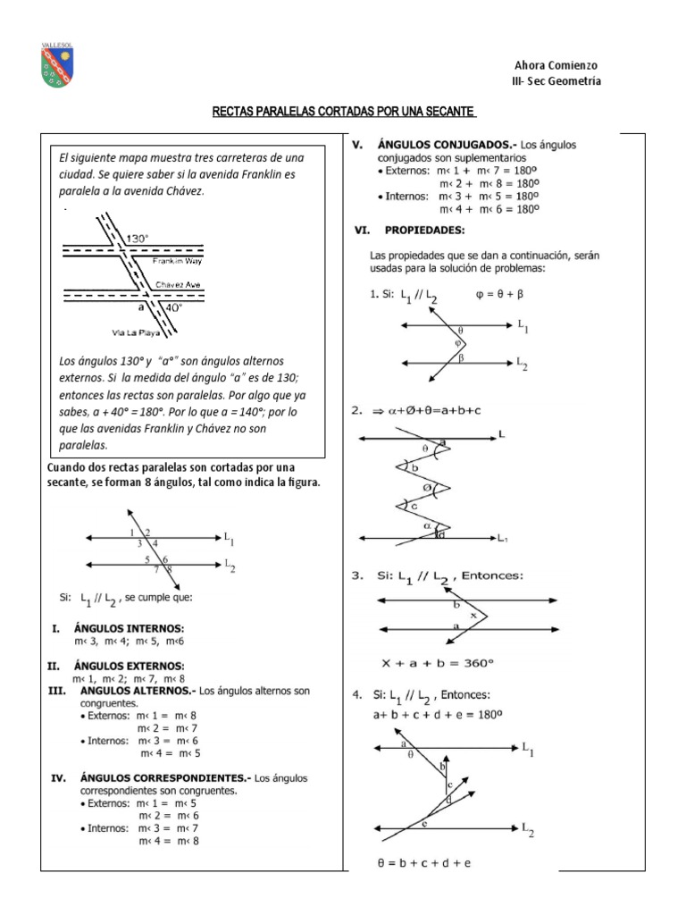 Rectas Paralelas Cortadas Por Una Secante | PDF | Ángulo | Matemáticas